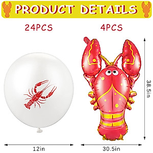 28 Pieces Lobster Balloons, 4 Pieces Aluminum Foil Lobster Balloons Lobster Party Foil Balloons and 24 Pieces White Lobster Latex Balloons for Beach Themed Birthday Bridal Shower Party Decor Supplies
