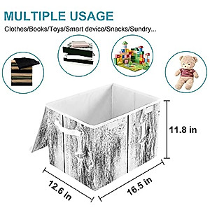 CaTaKu Wooden Abstract Storage Bins with Lids and Handles, Fabric Large Storage Container Cube Basket with Lid Decorative Storage Boxes for Organizing Clothes