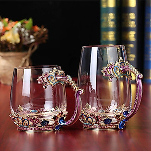 Coffee Mug Handmade Crown Enamel Clear Glass Coffee Mug with Handle, Unique Personalized Birthday Present Ideas for Women Grandma Mom Teachers Hot Beverages(Purple/10.8Oz)