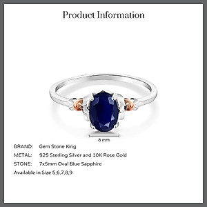 Gem Stone King 925 Silver and 10K Rose Gold Oval Gemstone Birthstone Engagement Ring | Oval 7X5MM | Wedding Engagement Anniversary Solitaire Promise Ring For Women