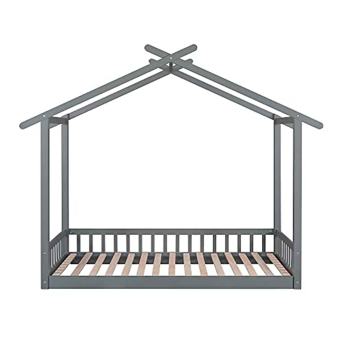 AOCOROE House Bed Frame Twin/King Bed Frame for Boys and Girls, Wood Extending Twin to King Extendable Playhouse-Design Montessori Floor Bed Platform Bed Frame with Trundle