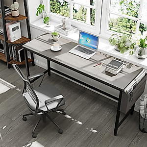 Shintenchi 63 inch Computer Desk with Storage Bag, Study Workstation Modern Simple Design for Home Office, Student Writing Desk, Office Working Desk, Gray