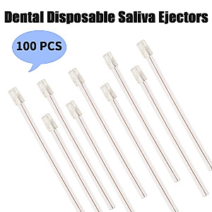 Bag of 100 Dental Disposable Saliva Ejectors Dental Suction Tips, Saliva Aspirator Tube & Evacuation Suction Tips, Clear Body with White/Blue Tips (White)
