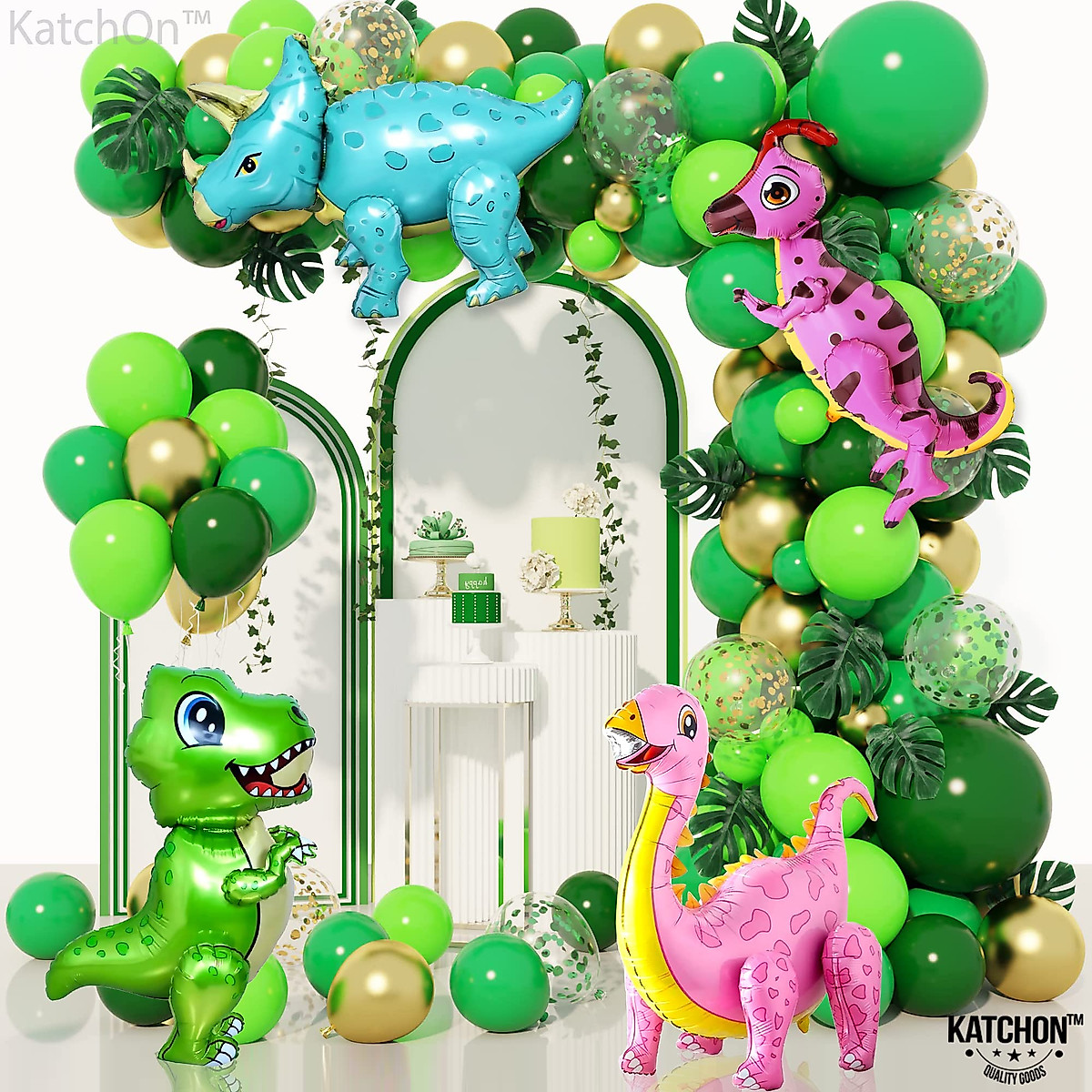 KatchOn, 4pcs Large Pink Dinosaur Balloons for Birthday Party & Baby Shower - 3D Design, Light Blue, Premium Foil, Set of 4, Girl