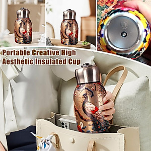 Insulated Tumblers with Lid, Portable Peacock Stainless Steel Vacuum Thermos Cup, Travel Coffee Mug, Leak Proof Double Walled Coffee Tumbler for Iced and Hot Drinks