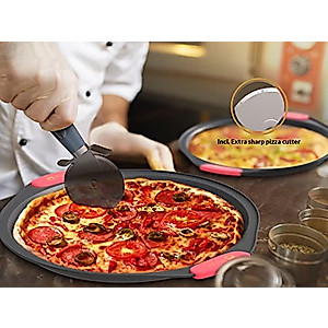Bella Cooks Pizza Pan for Oven (Set of 2 Pizza Pans) 15″ Pizza Pan with Holes - Non-Stick & Dishwasher Safe - Pizza Tray for Oven - Incl. Pizza Cu