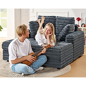 VanAcc 53 Inch Chaise Lounge Indoor, Upholstered Sofa Bed with Throw Pillows and Armrests, Sleeper Chair- Plush Chair Bed for Living Room, Grey