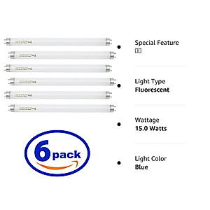 amgolibi 18 Inch 15 Watt Black Light Bulb F15T8/BL Replacement T8 BL Fluorescent Lamps for 30W Machine 350BL 365-nm Blue Light 6 Count