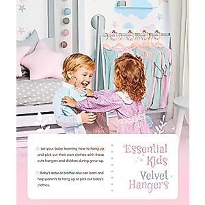 Kids Velvet Hangers, VIS'V 11 Inch Pink Non-Slip Baby Clothes Hangers with 6 Pcs Cute Clothing Dividers for Infant Toddler Boys & Girls Closet Organizer - 30 Pack