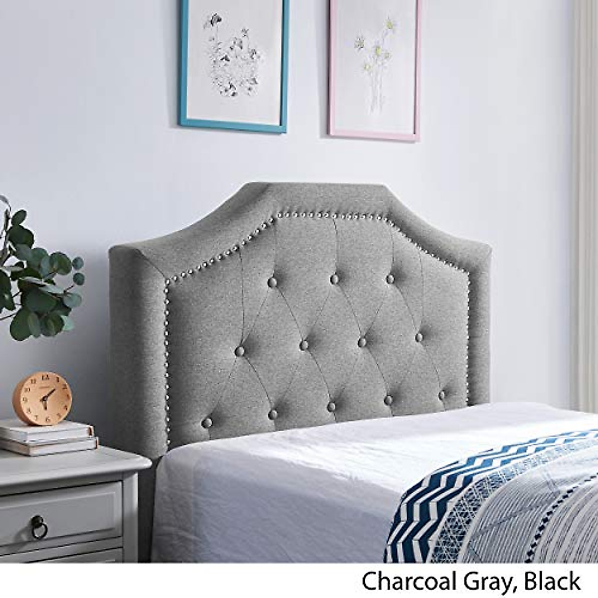 Christopher Knight Home Rachel Upholstered Twin Headboard, Charcoal Gray, Black