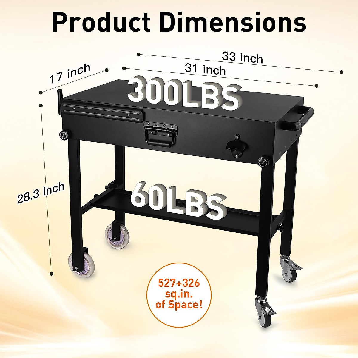Outafurnia Outdoor Grill Table Stand, Folding Grill Carts, Portable Blackstone Griddle Stand with Shelf,Stable Outdoor Cooking Prep Table with Wheels for BBQ, Camping and Parties