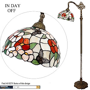 WERFACTORY Tiffany Floor Lamp Butterfly Amber Stained Glass Arched Lamp 12X18X64 Inches Gooseneck Adjustable Corner Standing Reading Light Decor Bedroom Living Room S275 Series