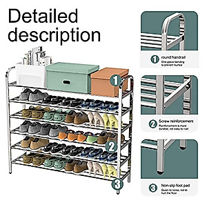 Shoe Rack Organizer for white metal,6 Tier Free Standing Shoe Rack Stainless steel Shoes Storage Shelf,Stackable Shoe Shelf for Entryway Doorway in silver