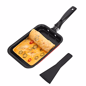 Omelette Pan, Tamagoyaki Pan Nonstick Frying Pan Griddle Pan Skillet with Spatula Nonstick Carbon Steel Egg Frying Pan Japanese Omelette Pan with Kitchen Cooking Tools (7.1 X 4.9 X 0.8in)