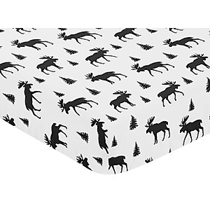 Black and White Woodland Moose Baby or Toddler Fitted Crib Sheet for Rustic Patch Collection by Sweet Jojo Designs