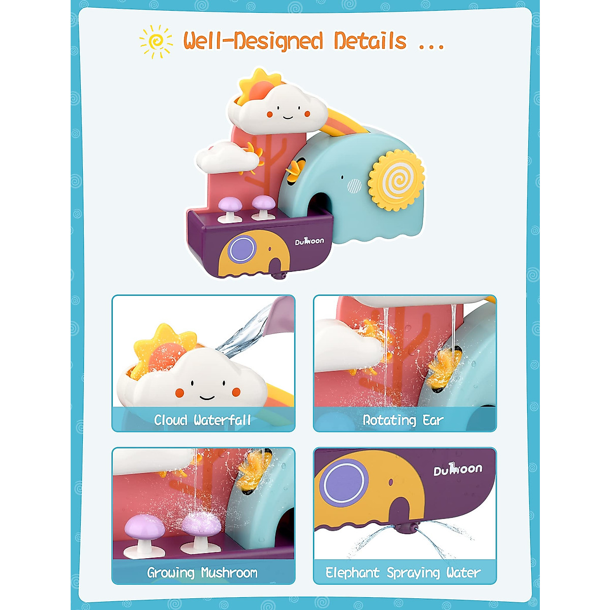 TI-TOO Baby Bath Toys, Fun Simple Physics Educational Bathtub Water Toy for Toddlers 1 2 3 + Year Old, Splash Infant Toys for Boy Girl Bath Time, Safe Colorful Skin Friendly Waterwheel Bathing Toy