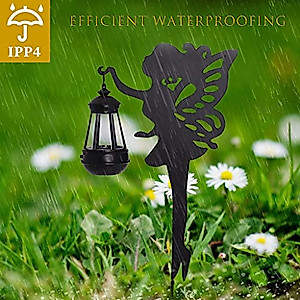 Poweka Fairy Garden Decor Solar Light, Metal Statues Solar Landscape Lights Outdoor Waterproof Hanging Lantern for Lawn Patio Yard Walkway Front Porch Decoration （2Pack）