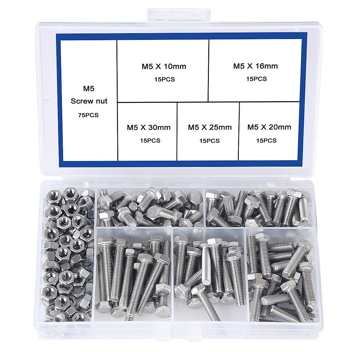 newlng M5 304 Stainless Steel Bolts and Nuts Kit, Hex Flat Head Cap Bolts Screws Nuts Hexagon Socket Head Screw,Heavy Duty Hex Bolts Nuts Assortment, Head Mechanical Parts Combination Box