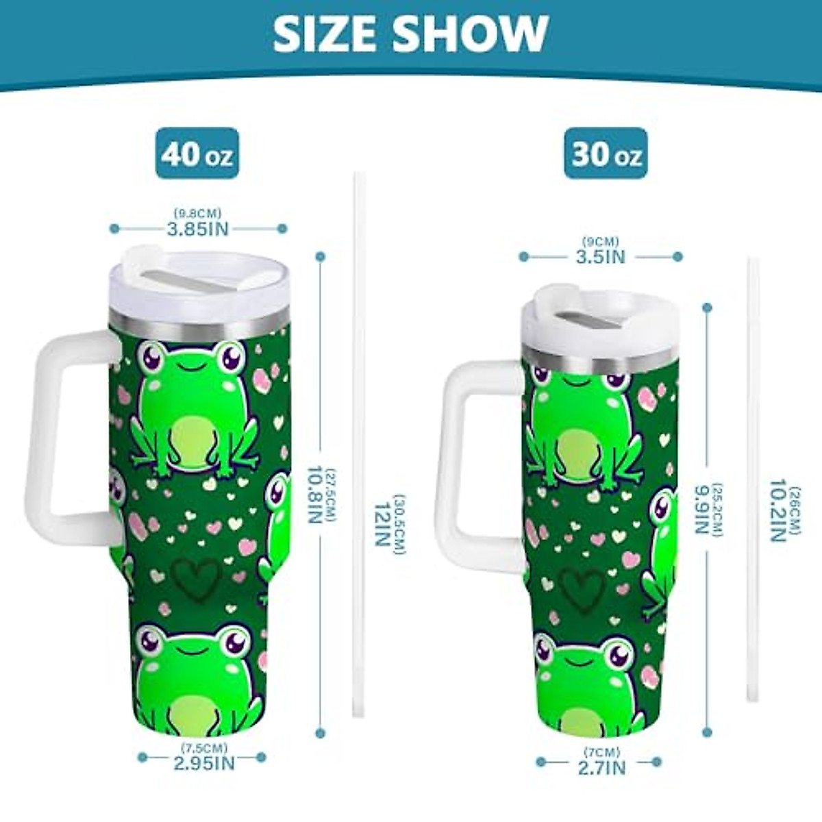ODAWA 40 Oz Green Kawaii Frog Tumbler Cups with Handle and Straw, 2 in 1 Lid Stainless Steel Tumbler