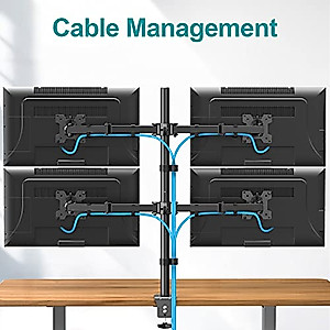 MOUNT PRO Quad Monitor Stand, 4 Monitor Mount for 13 to 27 inch Computer Screens, Hold up to 17.6lbs Each, Fully Adjustable Stacked 4 Monitor Desk Mount, VESA Mount, C clamp/Grommet Base