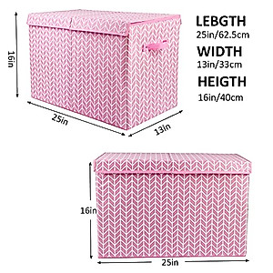 Mayniu Large Toy Storage Box Chest with Lid, Sturdy Toys Boxes Bin Organizer Baskets for Nursery, Closet, Bedroom, Playroom 25"x13" x16" (Pink)