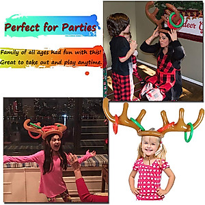 2 Set Inflatable Reindeer Antler Game (2 Reindeer Antler Hat with 12 Ring Toss, 2 Red Reindeer Nose, 1 Medal and 1 Hand-held Pump) Great Family Christmas Party Games
