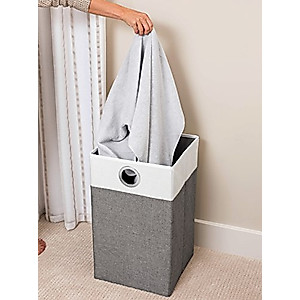 BIRDROCK HOME Folding Cloth Laundry Hamper with Handles - Dirty Clothes Sorter Basket - Easy Storage - Collapsible - Home Organization - Grey and White