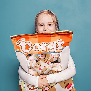 ARELUX Cute Corgi Plush Pudding Pillow:Snack Pillow Toys Bag Removable Stuffed Animal 8Pcs Sets Creative Plush,Soft Dog Puppy Plushie Throw Pillow,Dolls Friends Family Member
