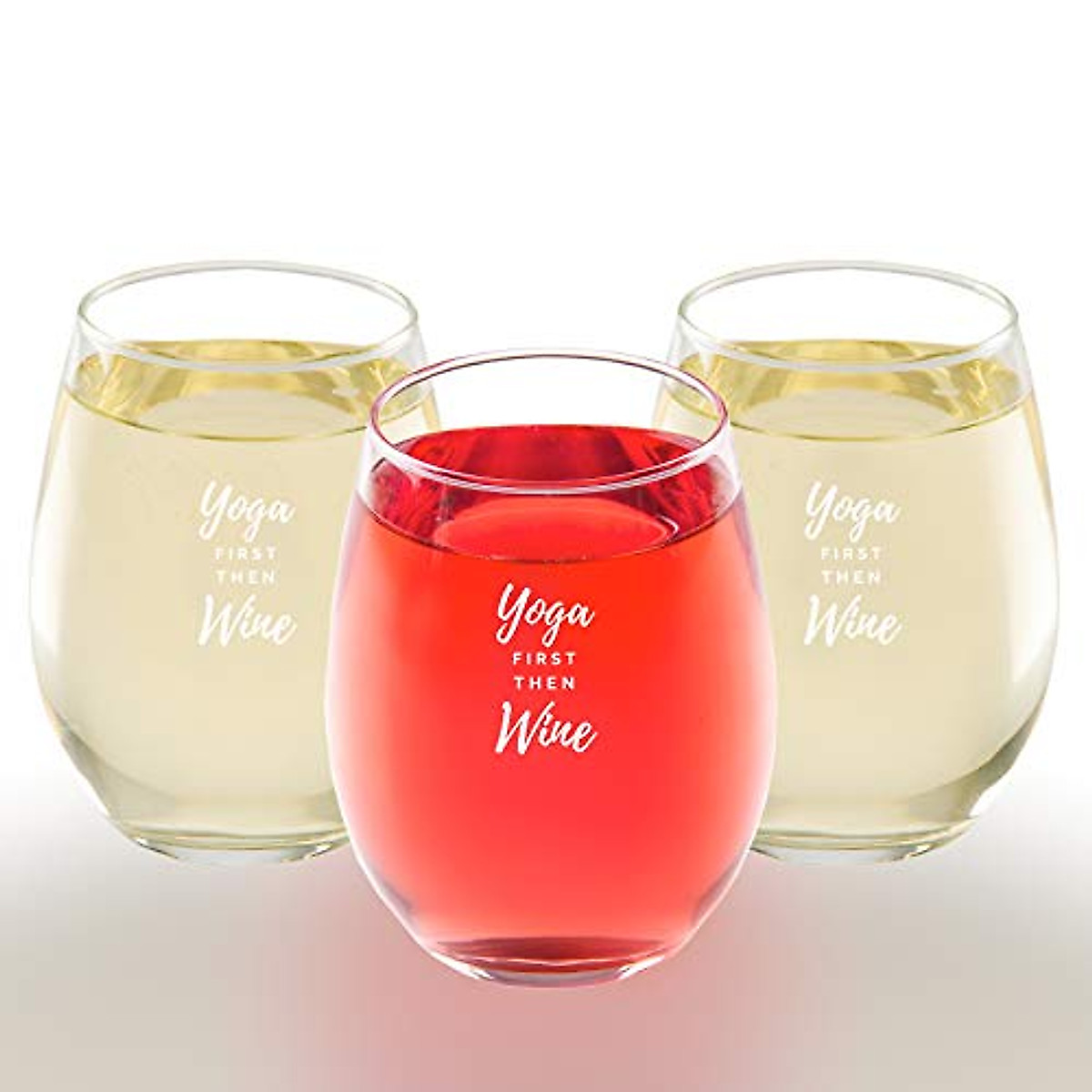 Firelou's Bargains, Yoga First Then Wine 15 oz. Novelty Stemless Wine Glass, Great gift for Yoga and Wine lovers. Relax with your favorite beverage after an intense Yoga session.