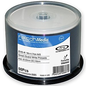 Four Square Media 300 Falcon Media DVD-R Smart Guard Inkjet White Printable (16x) 4.7GB 6 x 50 Pack On Spindle