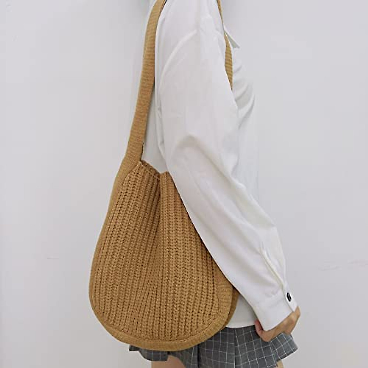 Fairy Grunge Knitted Shoulder Bags Y2K Fairycore Tote Bag Aesthetic Hobo Bag Indie Crossbody Bag Alt Purse Accessories (Coffee)