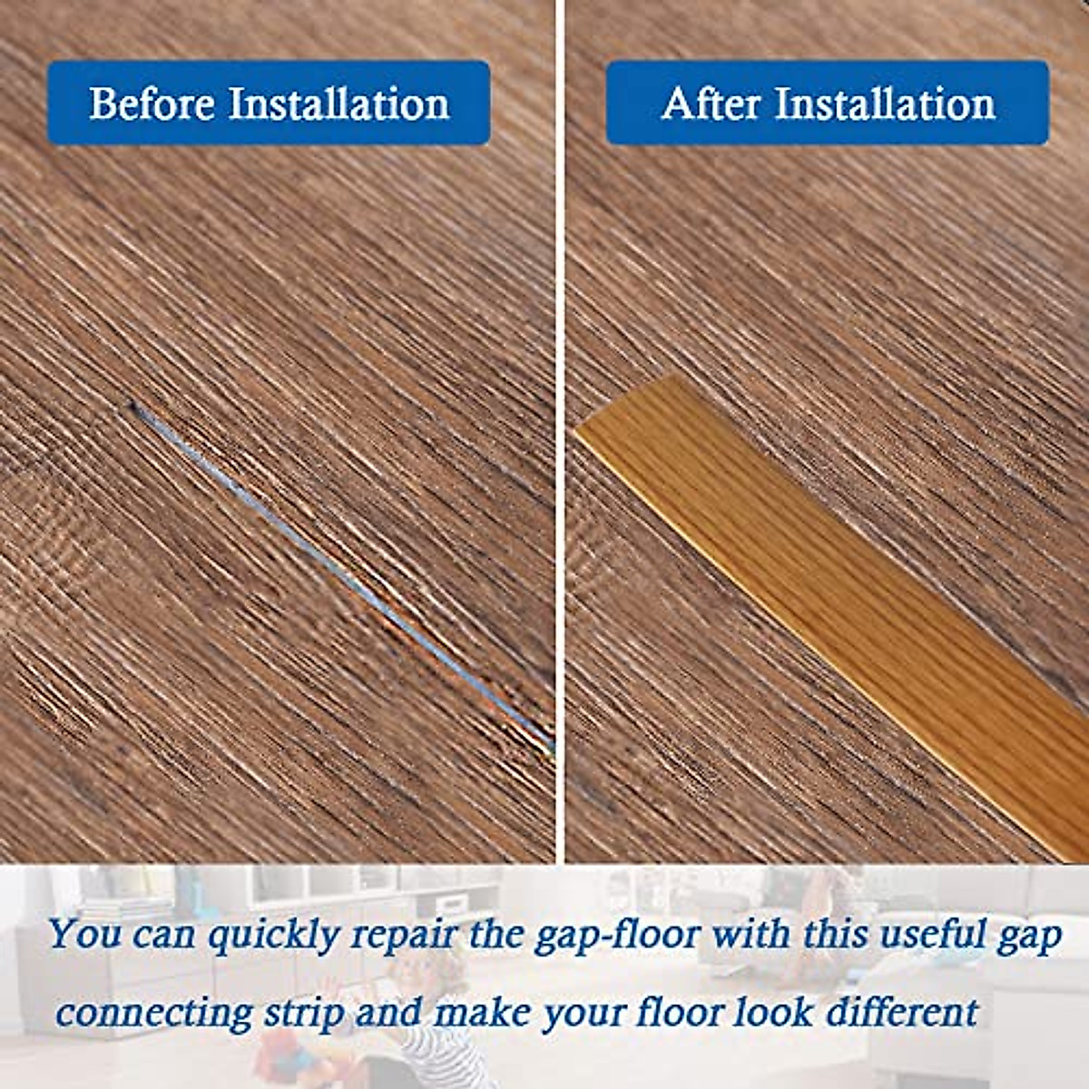 Floor Transition Strip Floor Cover Strips Self Adhesive Flooring Transitions Laminate Floor Strip 2" Wide Vinyl Floor Flat Divider Strip Elegant Wood Grain Design (10Ft, Light Brown)