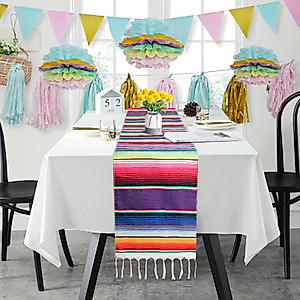 Mexican Table Runner for Cinco de Mayo Decorations, 14" x 108" 2Packs Hand Woven Mexican Blanket Table Runner Fiesta Party Supplies, Fringe Cotton Serape Table Runner for Mexican Party Wedding Decor