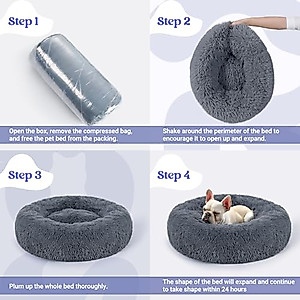 rabbitgoo Dog Bed for Small Dogs, 24 inches Washable Small Dog Bed, Fluffy Donut Dog Bed Anti-Slip, Calming Soft Plush Round Pet Bed for Dogs, Fits up to 18 lbs Pets, Dark Grey