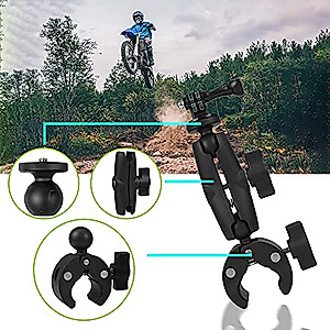 Handlebar Clamp Motorbike Mount for Insta360 One X3, X2, X, One R, RS, GO 2, GoPro Hero, with Double Ball Head Super Clamp Mount Adapter Accessories