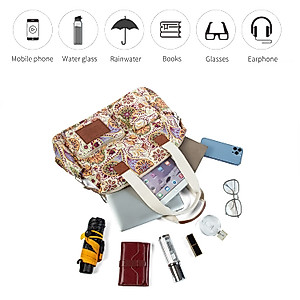 Malirona Canvas Shoulder Bag Travel Handbag Women Top Handle Satchel Crossbody Purse Floral Design (Yellow Flower)