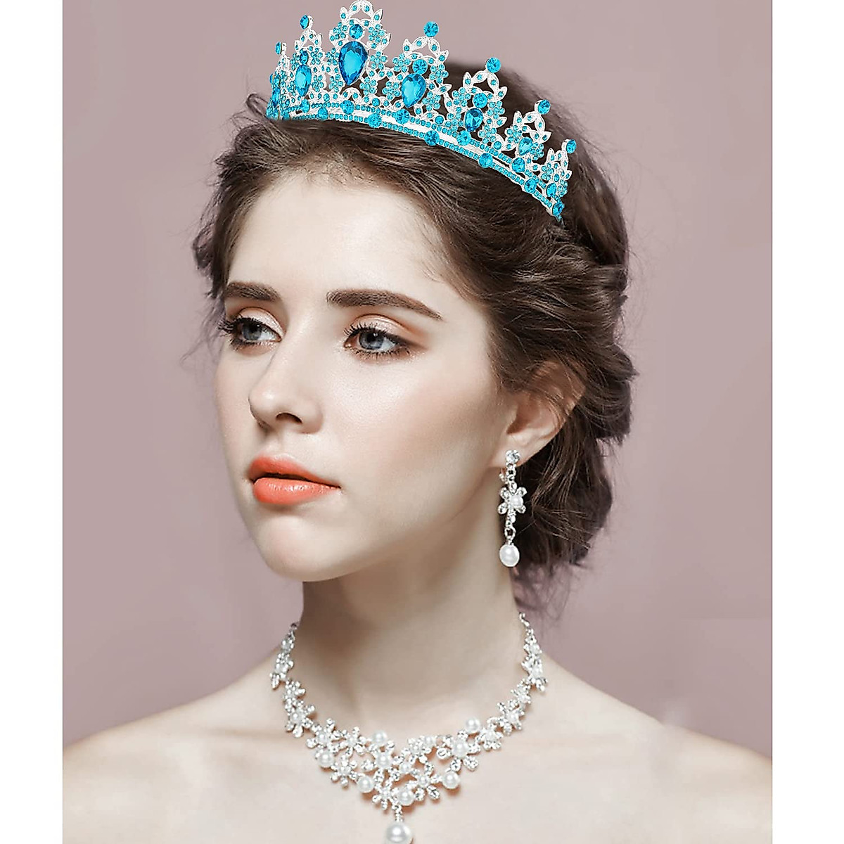 Tiaras for Women, Didder Blue Crystal Tiara Crowns for Women, Silver Crown Tiaras for Girls Princess Crown Wedding Tiaras and Crowns for Women Brides Birthday Party Christmas Prom