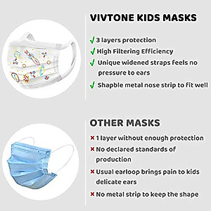 Vivtone Disposable Kids Face Mask, Wide Strap, 3-Ply, 50PCS, Space Ship