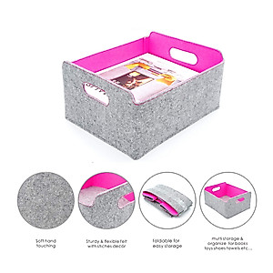 Welaxy Storage Baskets Collapsible Felt Storage bin Foldable Shelf Drawers Organizers organizie Box with Handles for Kids Toys pet Toy Books Clothes Makeup Junk organise (shocking pink)