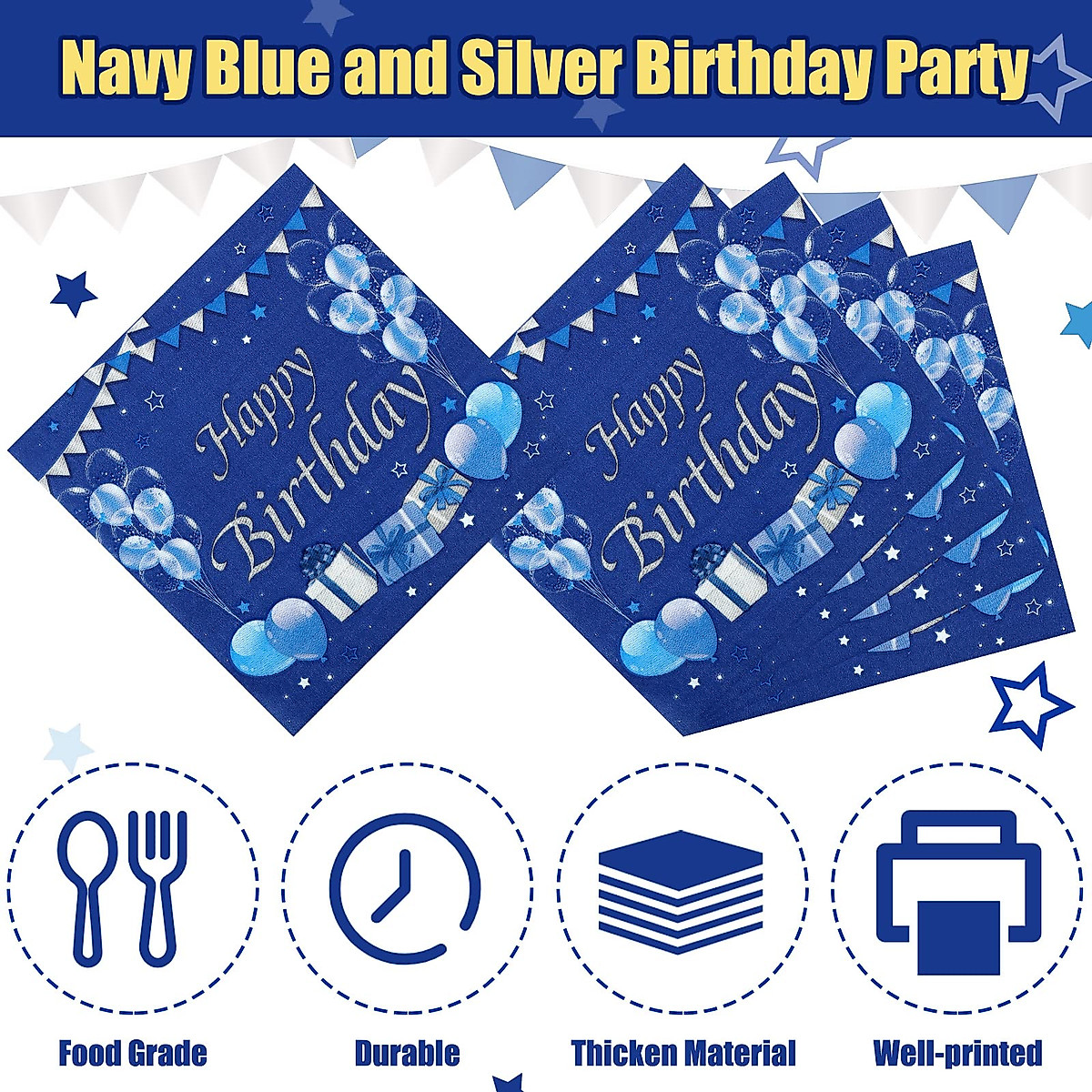 Yingzhao 240 Pcs Navy Blue happy Birthday Plates and Napkins for Table Decorations Supplies Happy Birthday Dessert Tableware Plates Napkins Forks for 40 Men Birthday Disposable Party Favors