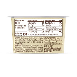 Icelandic Provisions 5.3oz Traditional Skyr Yogurt, Vanilla, Icelandic Cultured Dairy Product With 15g Protein/Serving | Thick & Creamy Texture | More Protein & Less Sugar Than Yogurt