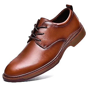 Men's Oxford Dress Shoes Fashion Derbys Formal Business Work Shoe for Men Genuine Leather Upper Lace Up Durable Rubber Sole Brown 11
