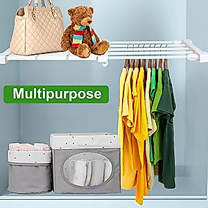 Expandable Closet Tension Shelf - Adjustable Shelves for Closet Organization Easy Installation Divider Separator Metal Tension Rod Shelf for Cabinet Kitchen Bathroom