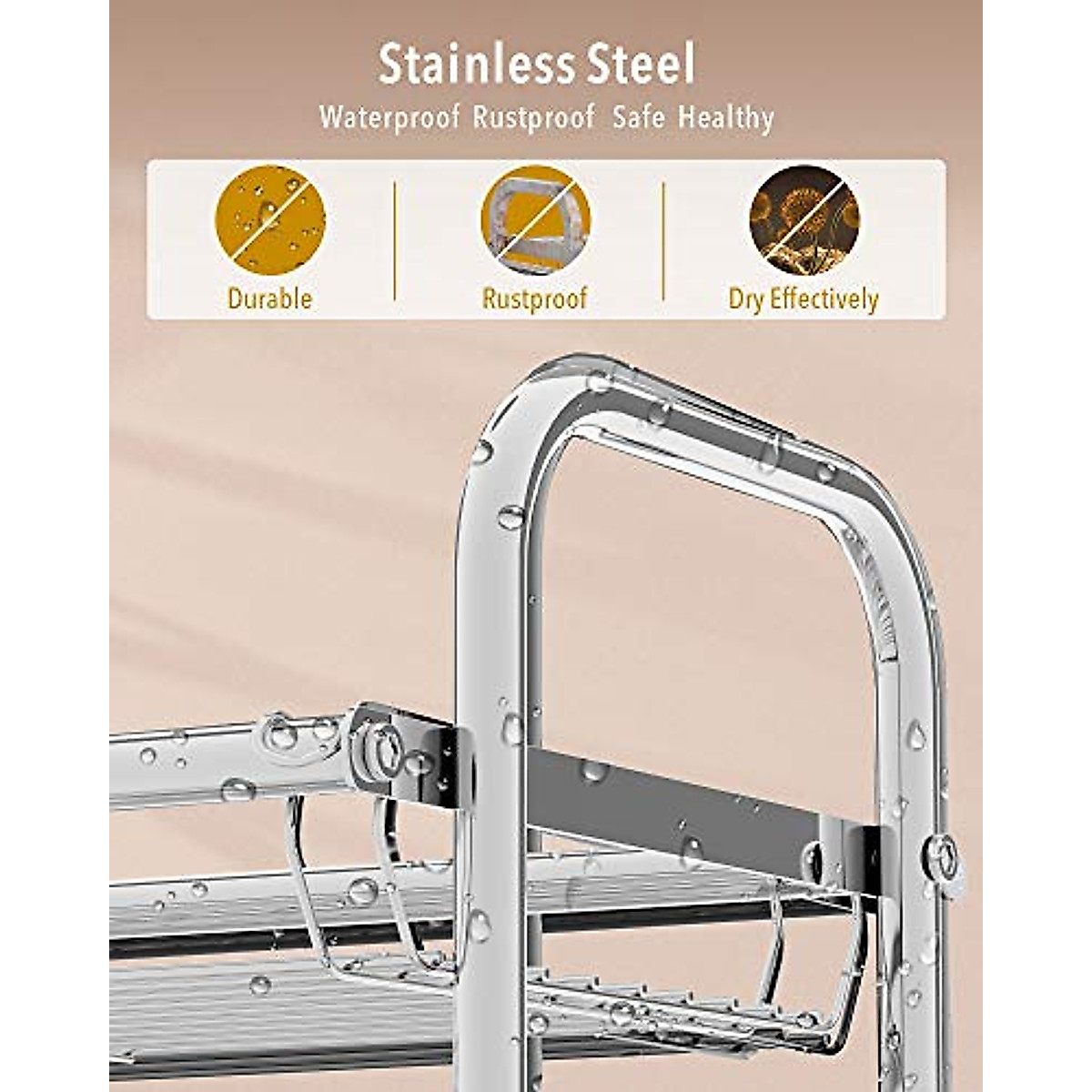 Ace Teah Over The Sink Dish Drying Rack 2-Tier Large Over Sink Dish Rack for Kitchen Organizer, Above Sink Dish Drainer Stainless Steel with Utensil Holder Hooks, Silver