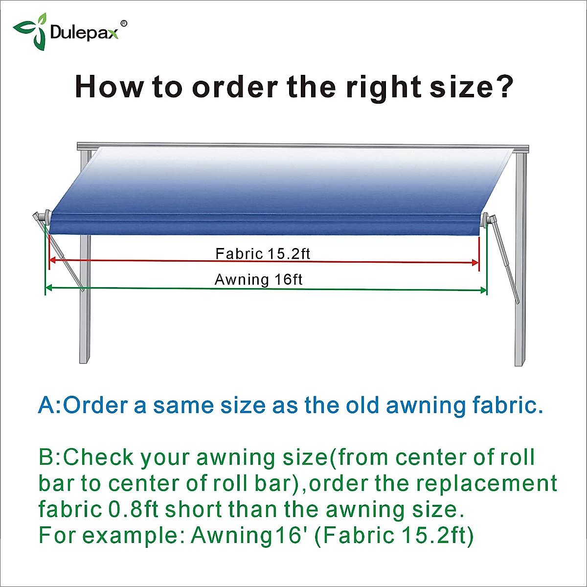 Dulepax RV Awning Fabric Replacement(10'2" Fabric) Heavy Duty 16oz Vinyl Fabric -Camper Awning Replacement Universal Replacement RV Awnings for All Awning Brands-Senior Fade Blue