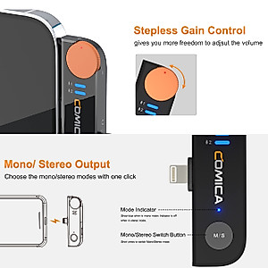 comica Vimo S MI Wireless Lavalier Microphone for iPhone, MFI Certified, Noise Cancelling, 15HR Battery, 656' Transmission, Dual Wireless Lapel Mic for iPhone Video Recording Vlogs Live Stream