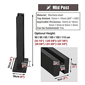 ZIMGOD Metal Glass Railing Post Kit, Black Glass Balustrade System, Vertical Glass Panel Post for Internal/External/Loft/Villa, Custom Size (Color : Mid Post, Size : 95cm/37.4")