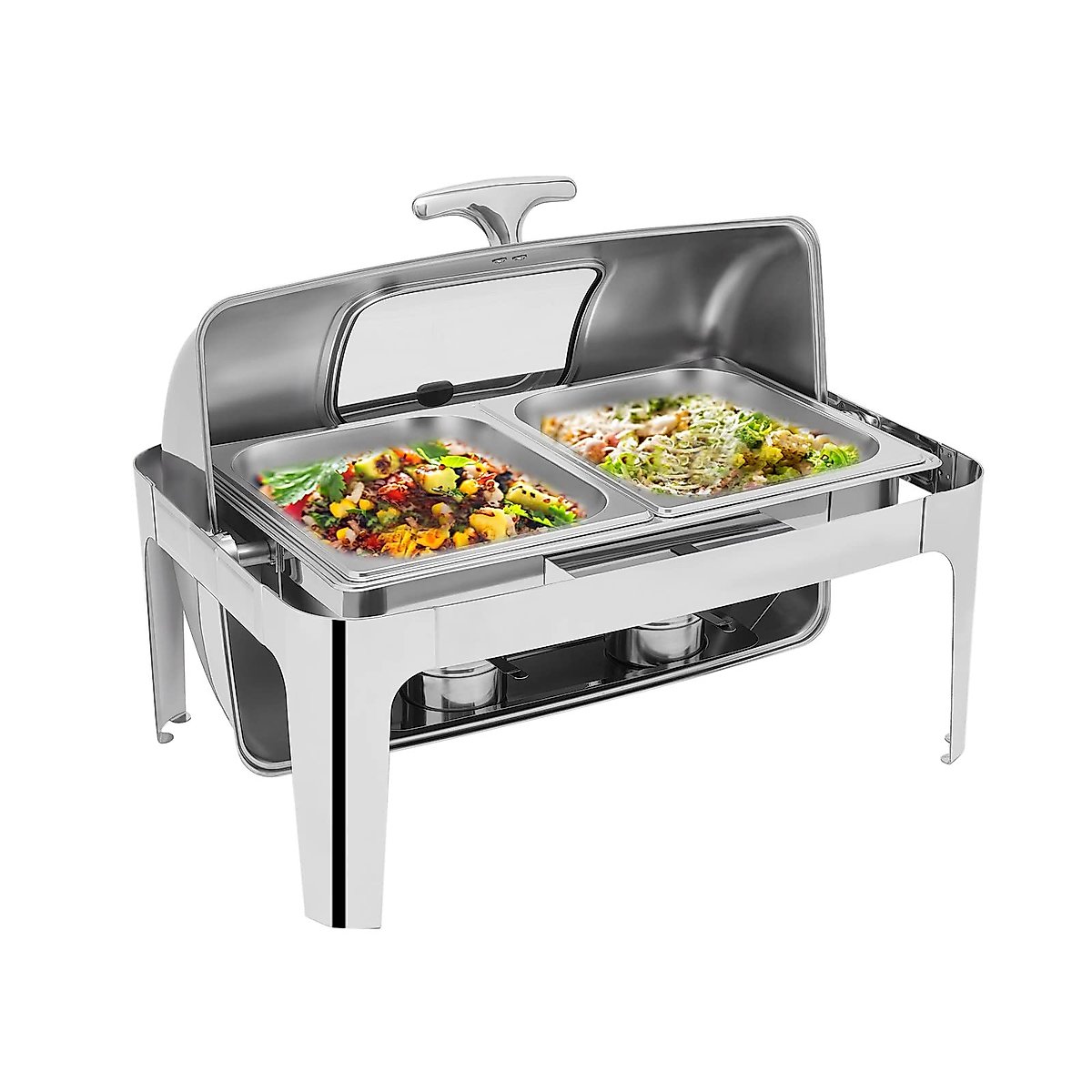 14.26Qt Chafing Dish Buffet Set, Stainless Steel Chafing Server Set with Clear Lid&2 Trays&Handle&Thickened Support Feet, for Food Warmer Parties Buffets