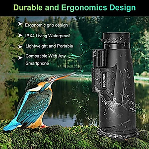 Monocular Telescope 12X50 Waterproof Telescope, High Definition BAK4 Prism, Adults Compact Monocular with Phone Holder and Metal Tripod for High Definition Bird Watching Hunting Hiking Camping