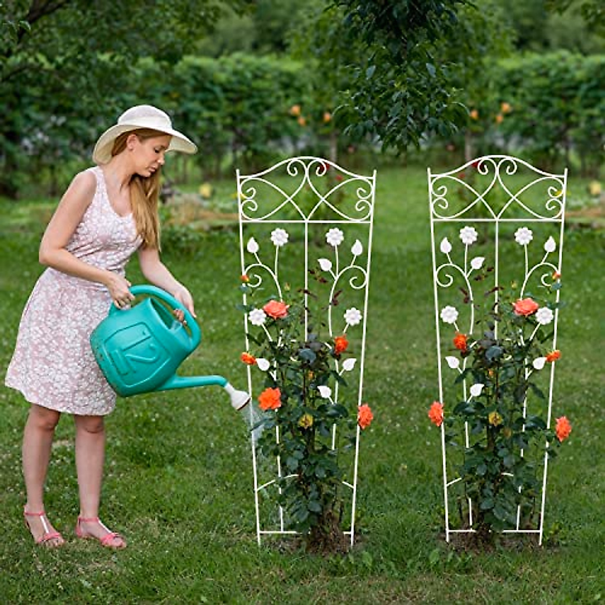 XYADX Trapezoidal Garden Trellis for Climbing Plants Outdoor, Sturdy Metal Trellis Climbing Plants Support, 59 X 16 Inches Garden Trellis for Vegetables and Flowers Pack of 4 - White